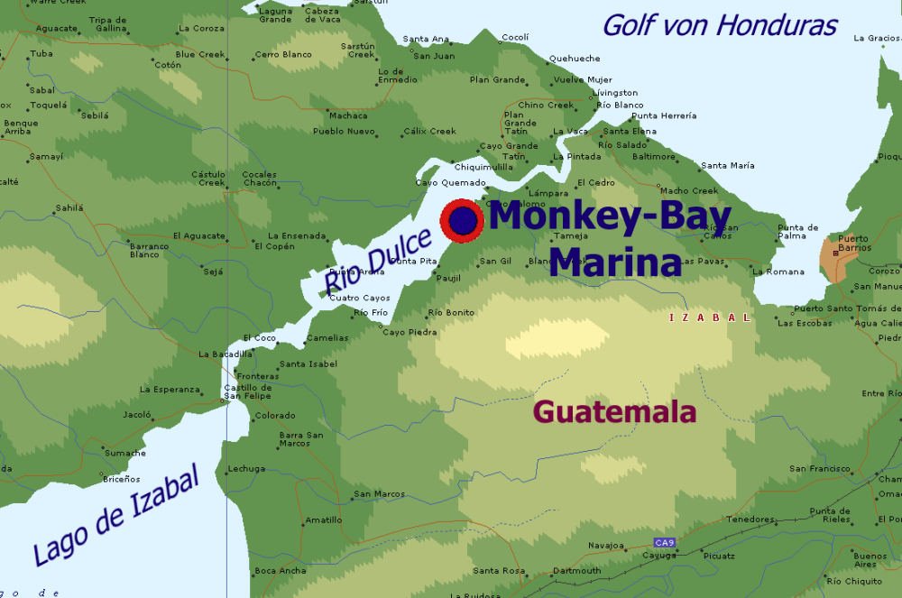 Guatemala- Monkey Bay Marina im Rio Dulce